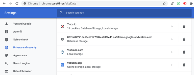 Clear site-specific cookies, cache from Chrome, Safari, Firefox, Edge & IE